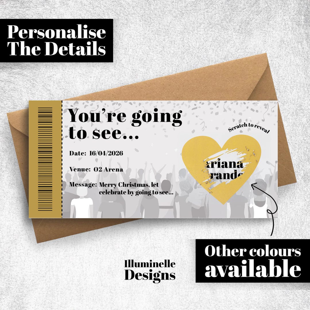Personalised Scratch Reveal Ticket | Concert, Birthday or Theatre Gift ...