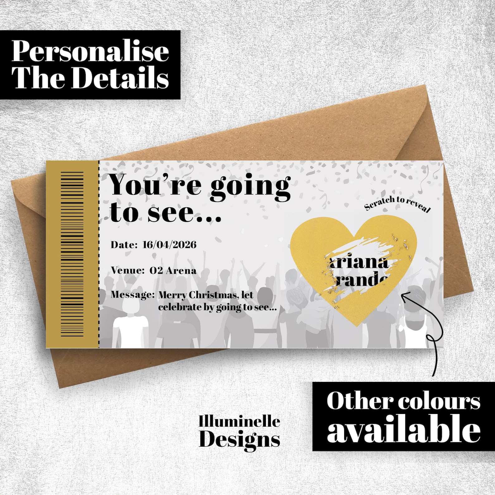 Personalised Scratch Reveal Ticket | Concert, Birthday or Theatre Gift ...