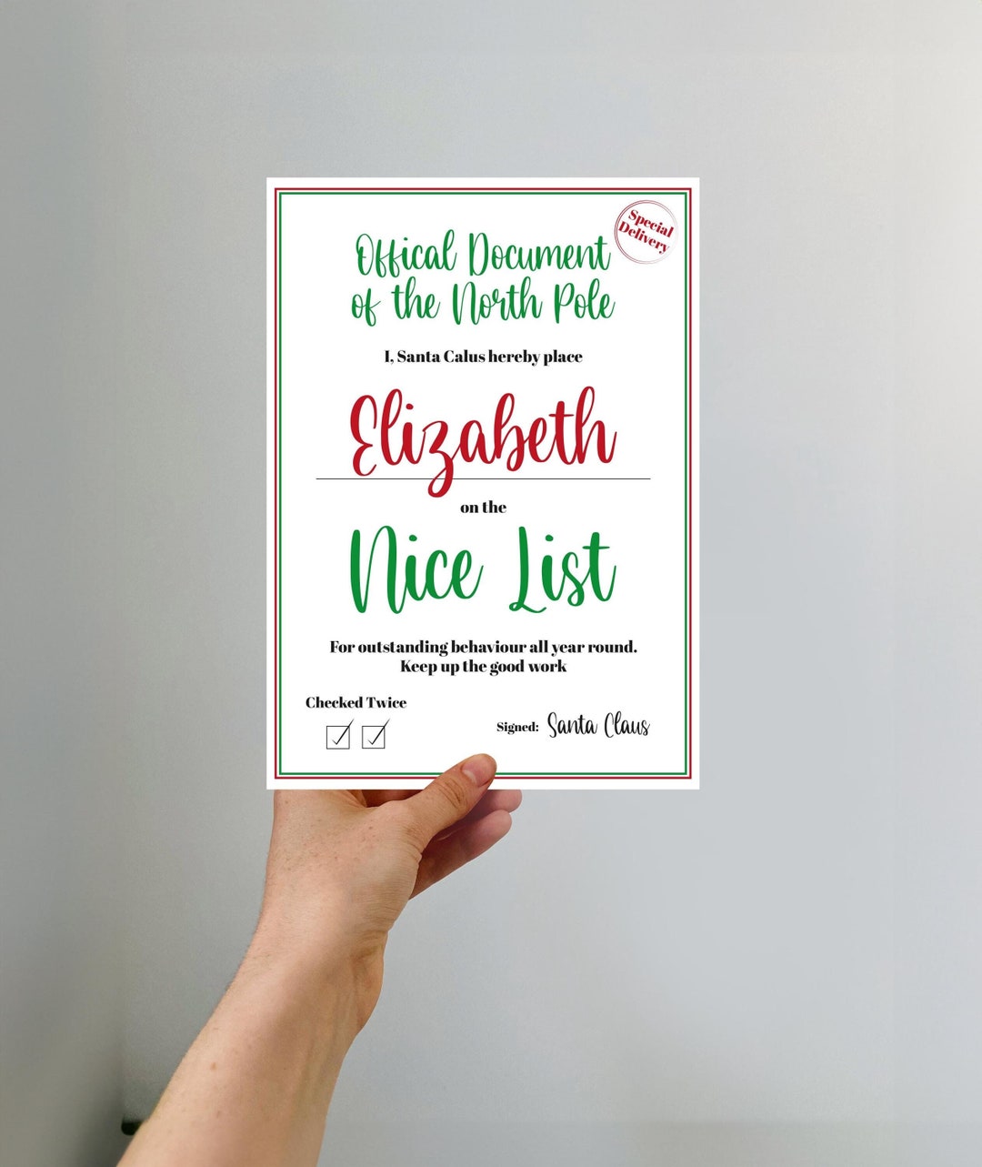 Personalised Nice List, Certificate Santa, Official Nice List ...