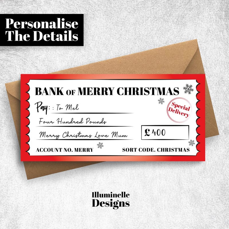 Pretend Cheque Christmas - Etsy UK