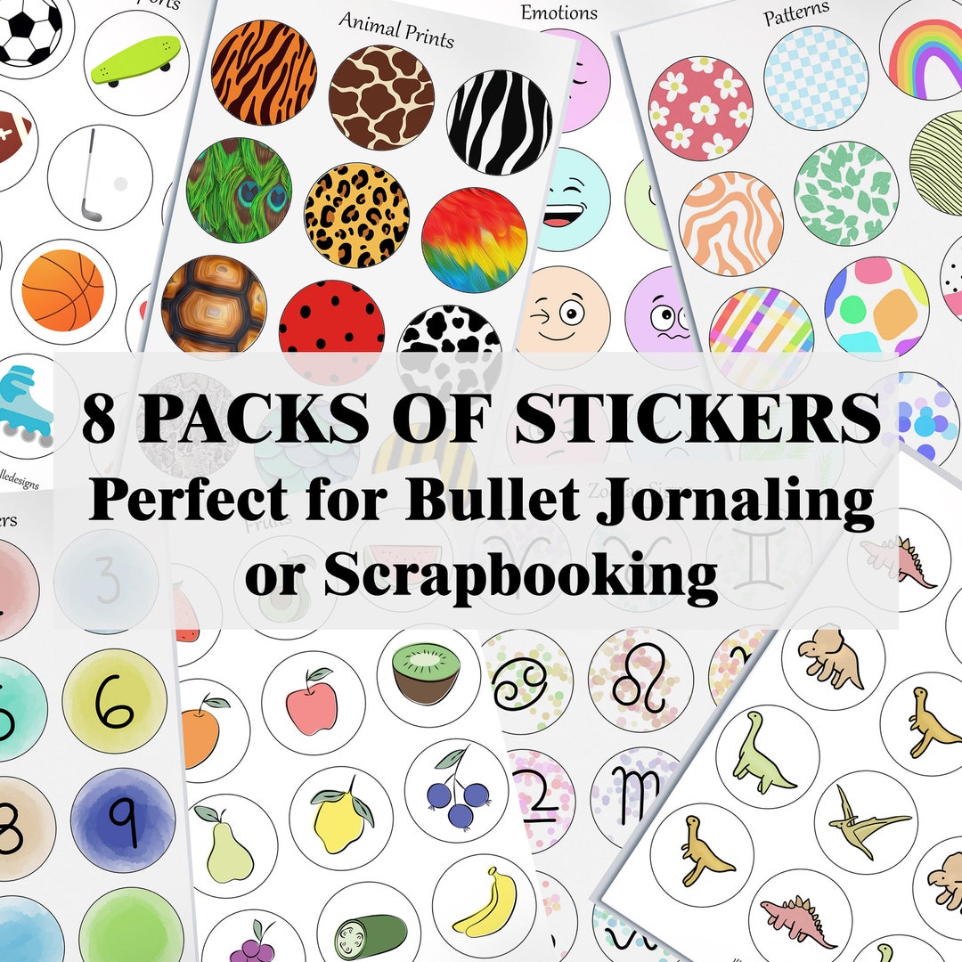 Scrapbooking Sticker Kit, Bullet Journal, 8 Packs of Stickers, 96 ...