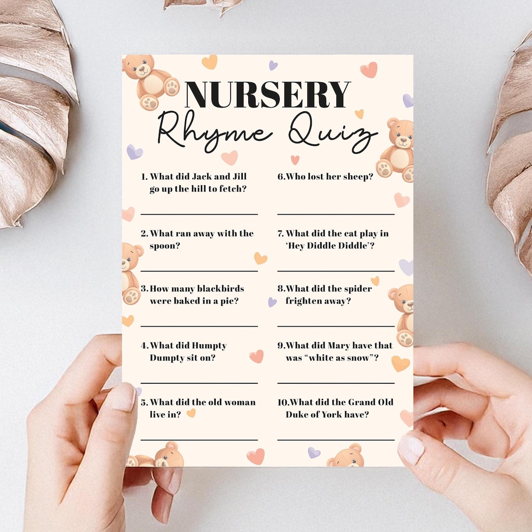 Teddy Bear Baby Shower Nursery Rhyme Quiz Game: Teddy Theme Party - Etsy