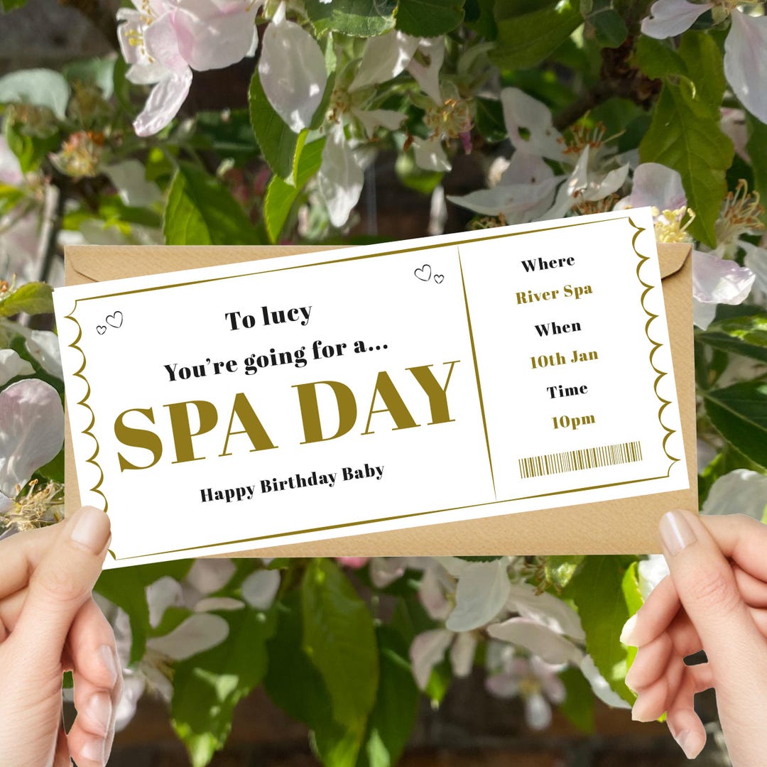 Personalised Spa Day Ticket | Birthday Reveal Gift | Admit One Ticket ...