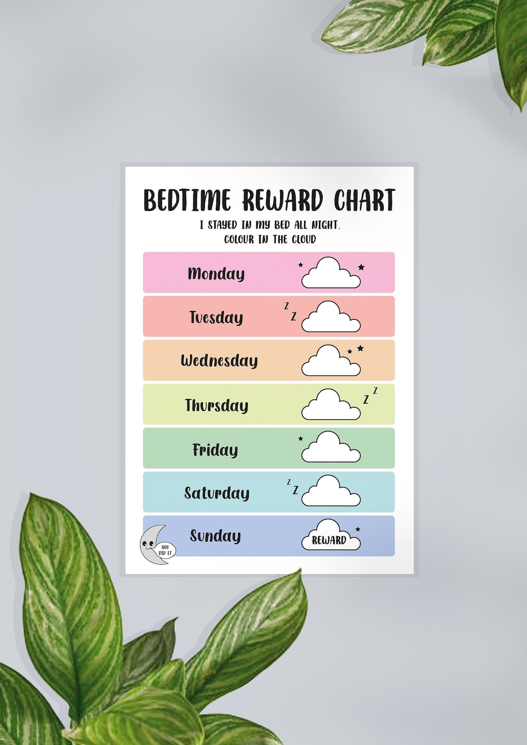 Bedtime Reward Chart - Kids Routine - Helping to Sleep in Their Own Bed ...