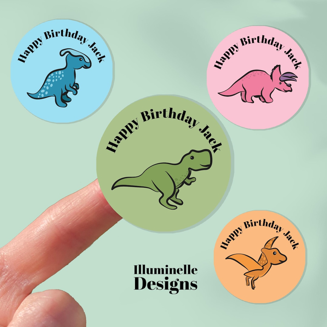 Dinosaur Personalised Birthday Stickers, Name Stickers, Gift Tags ...