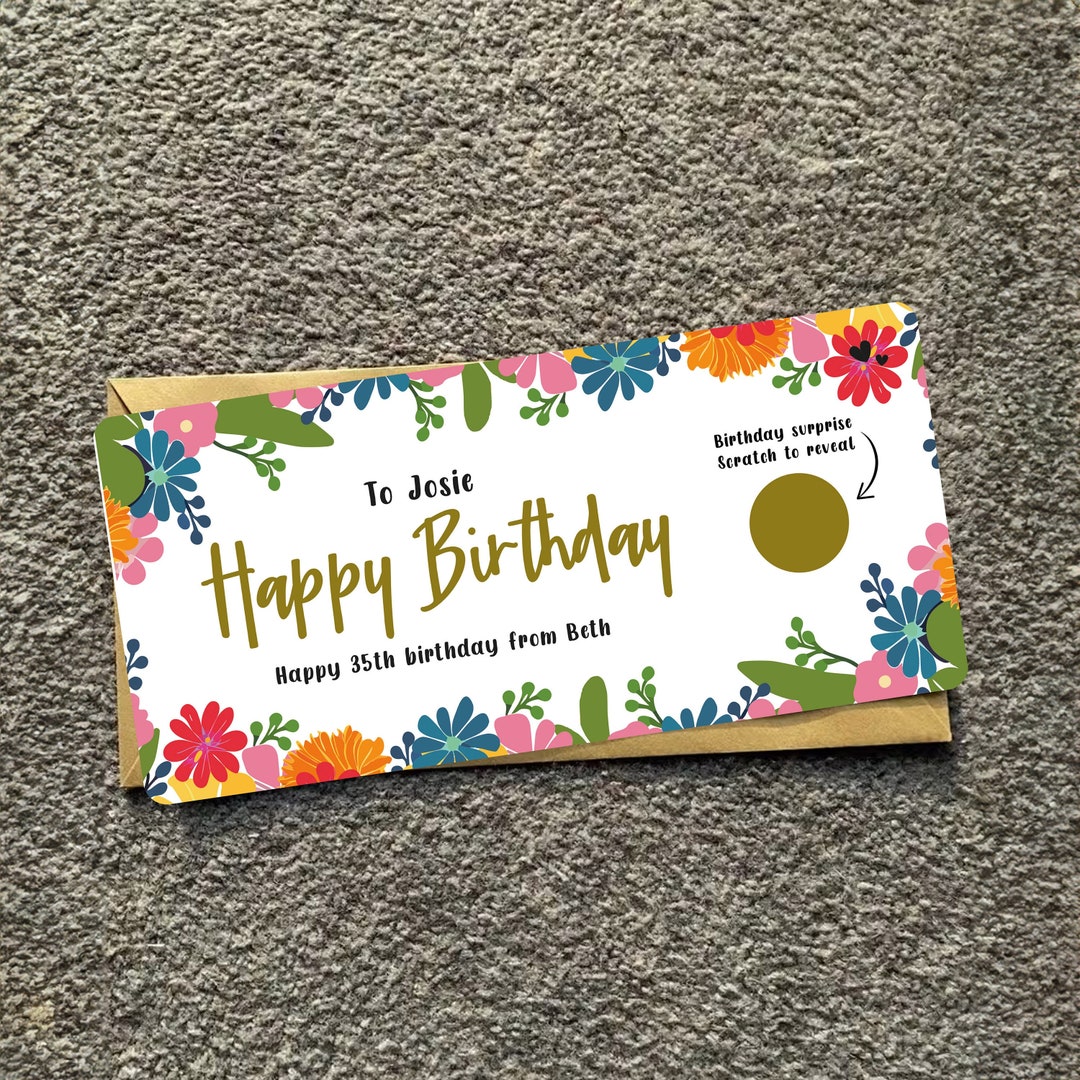 Personalised Floral Birthday Scratch Card: Surprise Gift Reveal - Etsy