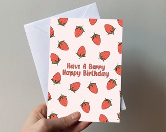 Strawberry Pun Birthday Card Have a Berry Happy Birthday - Etsy