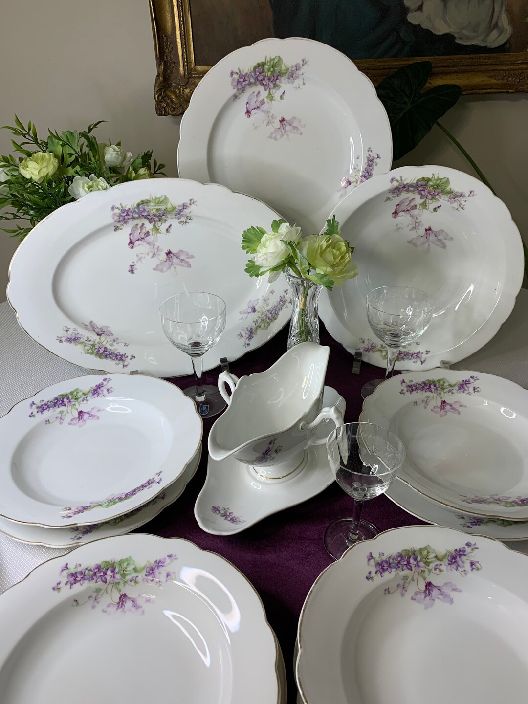 Vintage Dinner Service White Porcelain With Nostalgic Lilac Flowers - Etsy