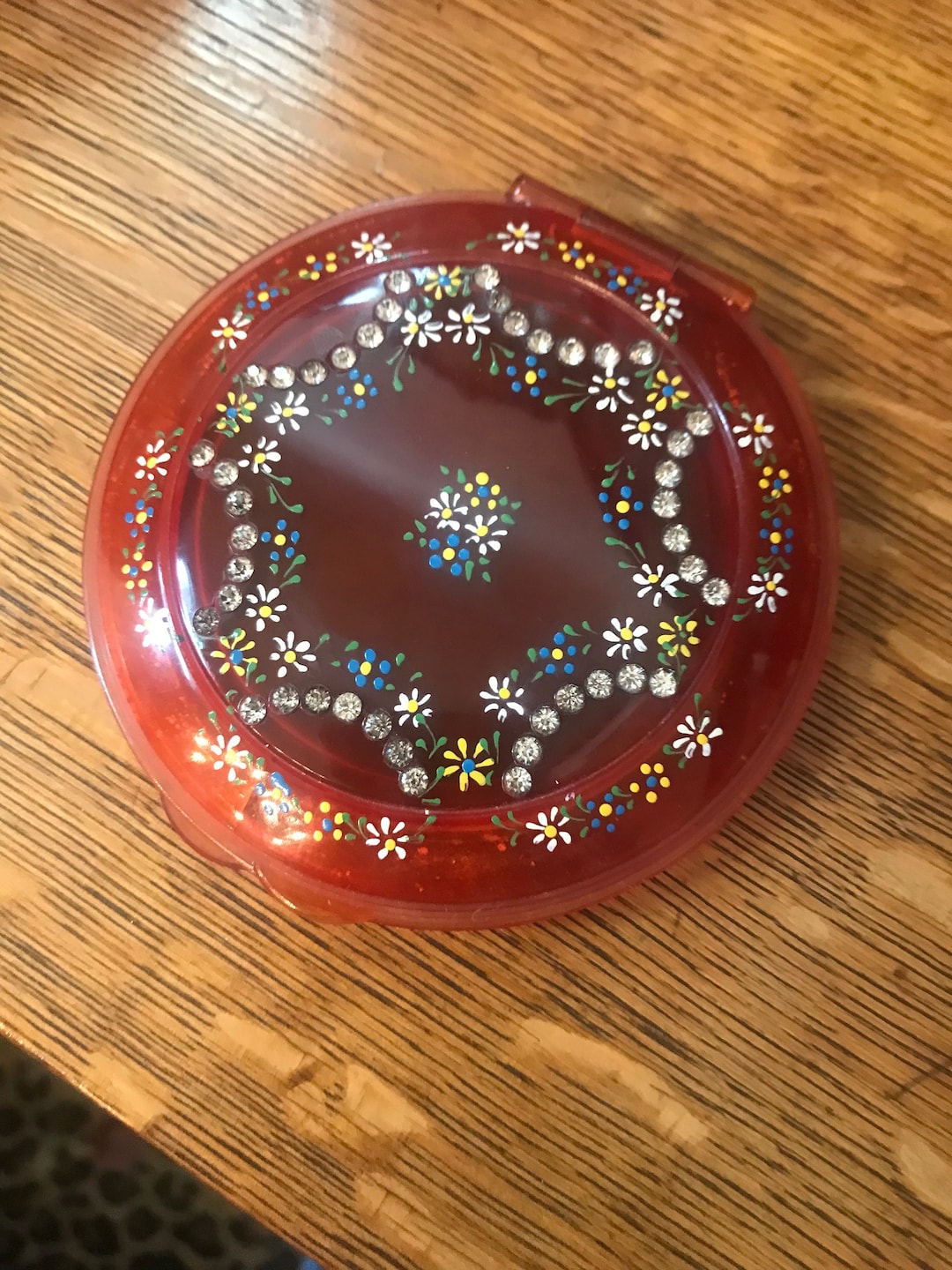 Large Vintage Celluloid Compact Incrusted With Colorful Rhinestones ...