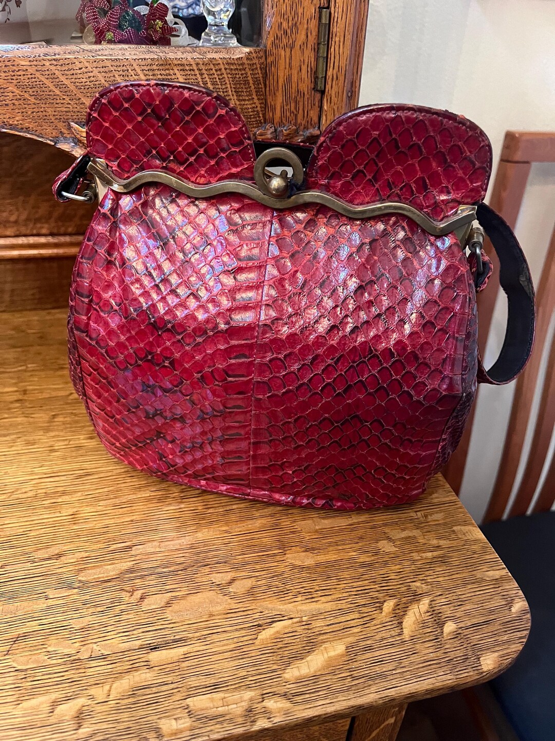 An Incredible Rare Find!!.. A Dark Red Reptile Skin Purse From an ...