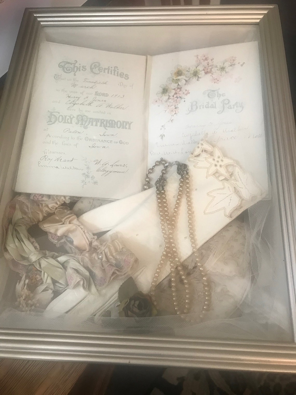 Shadow Box Displaying Old Wedding Items From 1913, 1920's... - Etsy