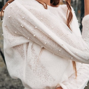 Wedding Sweater, Bridal Pullover, Boho Bride, Wool Cardigan With Pearls ...