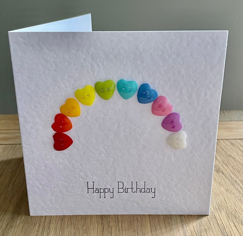 Handmade Rainbow Happy Birthday Button Art Card, Made to Order - Etsy