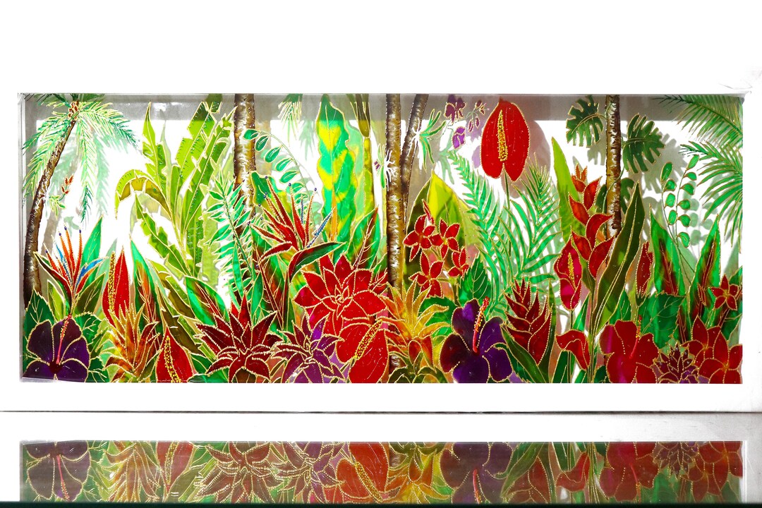 30x10 Tropical Art 3D Glass Painting Tropical Flower Painting Hawaii ...