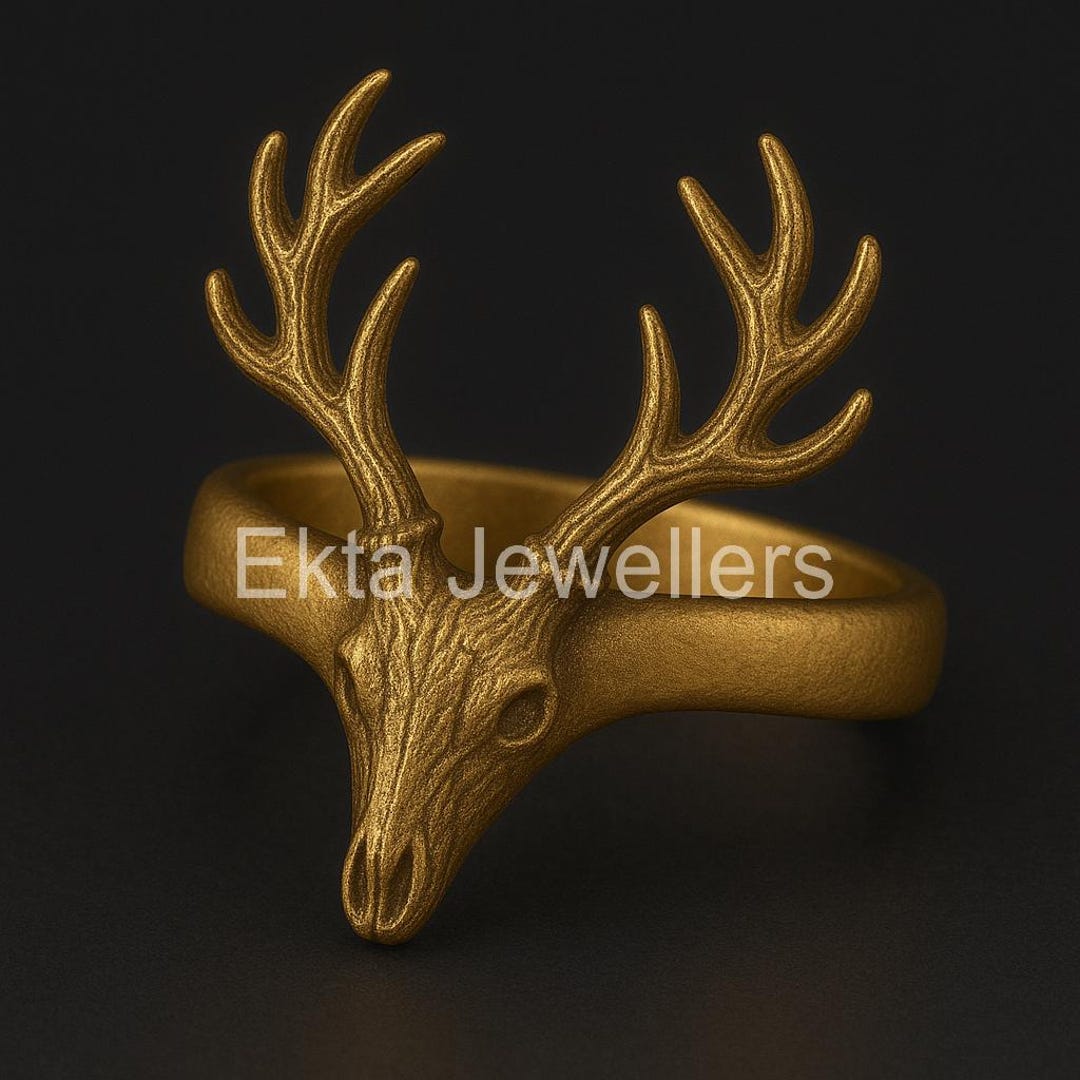 Gold Plated Sterling Silver Deer Head Ring: Gothic Forest Jewelry - Etsy