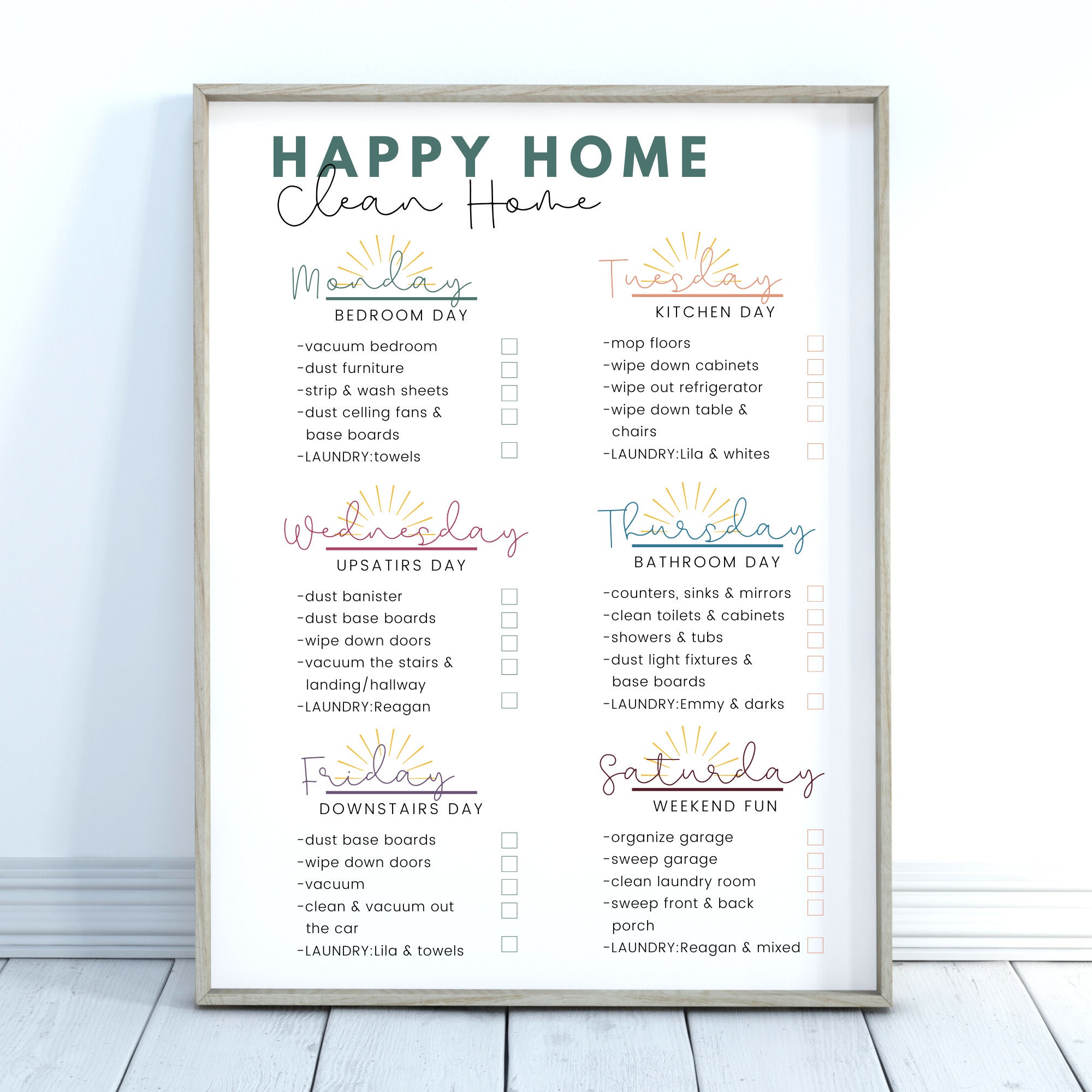 Weekly Cleaning Chart - Etsy