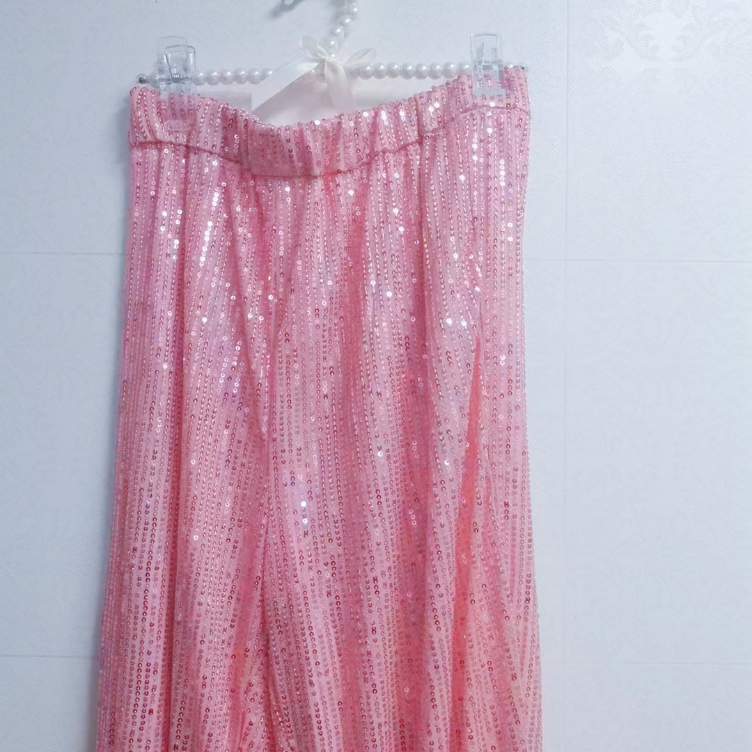Womens Party Sequins Bling Bling Pink Long Pants Ladies - Etsy