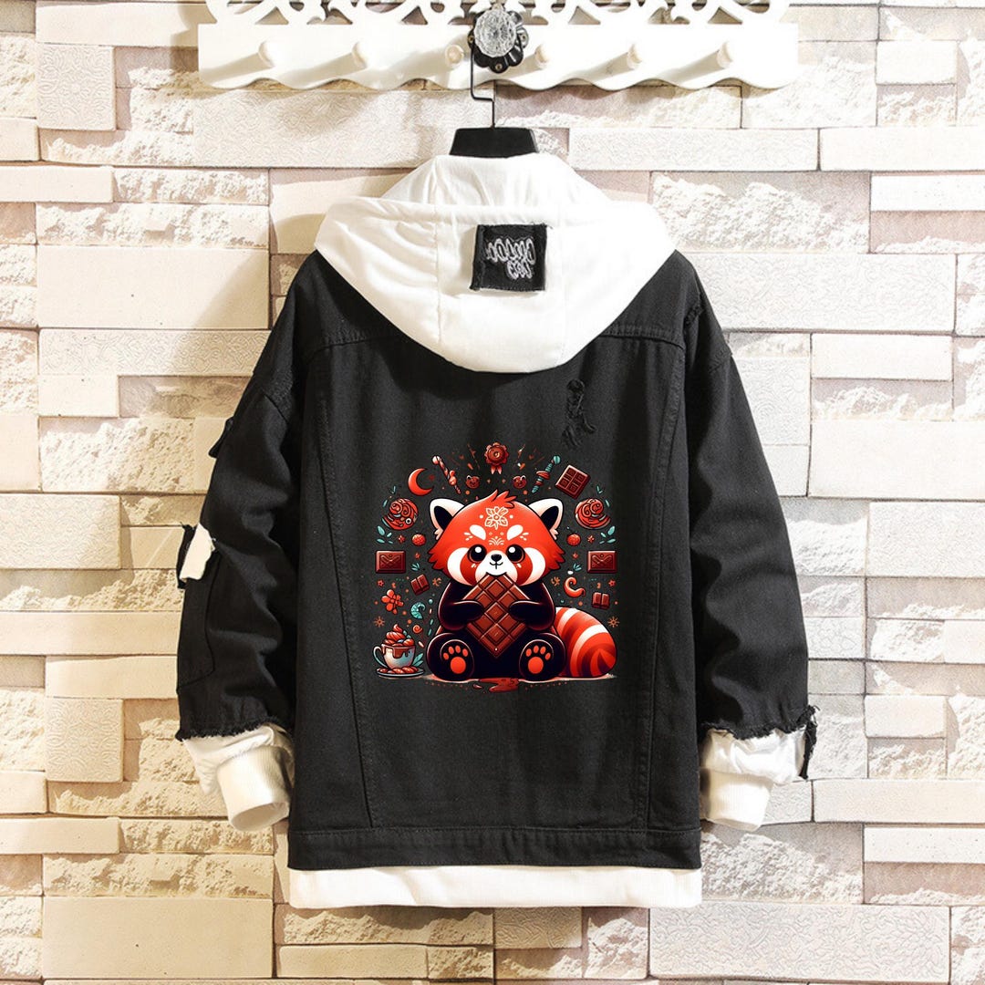 Red Panda Denim Jacket, Teens Jacket, Hooded Jacket, Mens Jacket ...