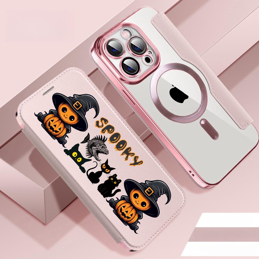Flip Leather Magsafe Compatible Custom Phone Cover, Halloween Ghost ...