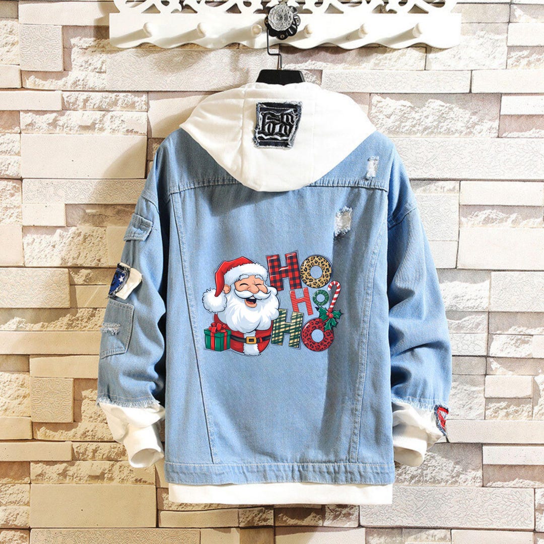 Christmas Santa Denim Jacket, Teens Reindeer Jacket, Hooded Jacket ...