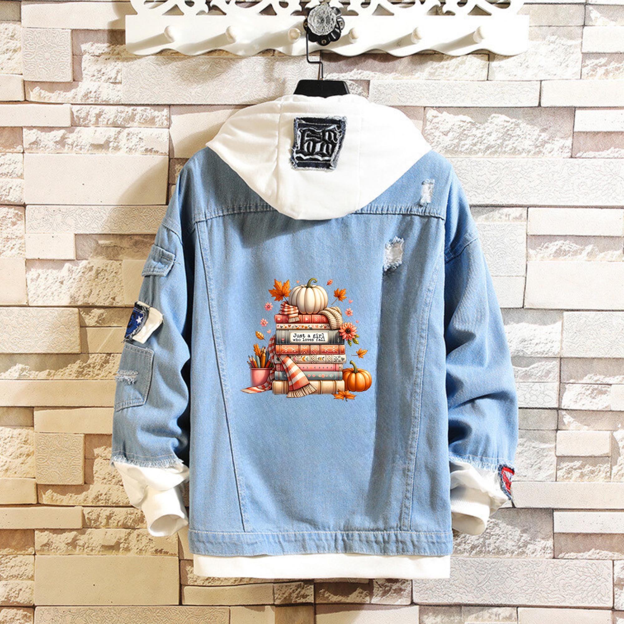 Fall Denim Hooded Jacket: Custom Book Design, up to 5XL - Etsy