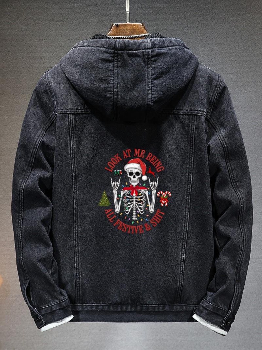 Christmas Ghost Fleeced Denim Jacket, Teens Jacket, Hooded Jacket ...