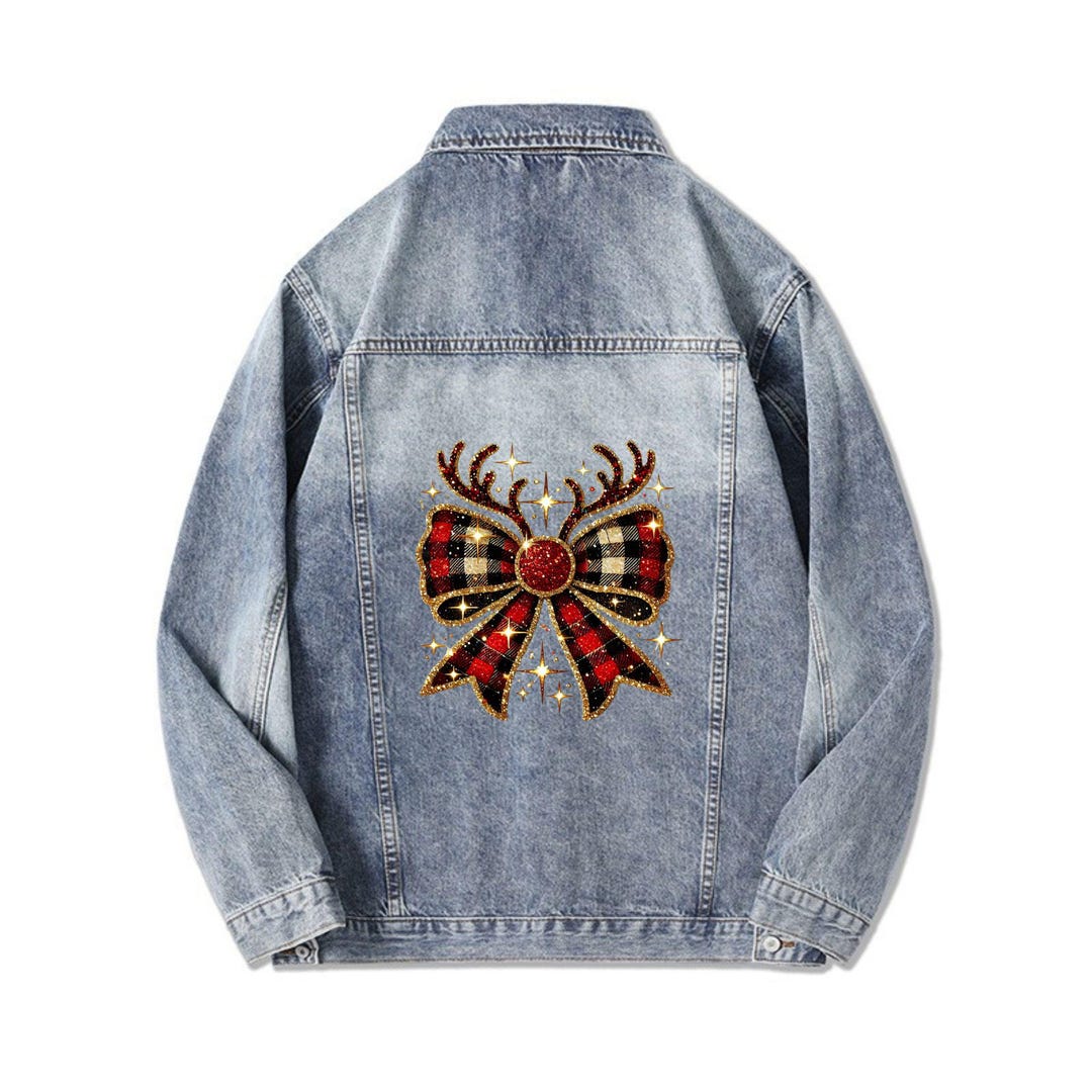Custom Reindeer Bow Denim Jacket, Christmas Gift - Etsy