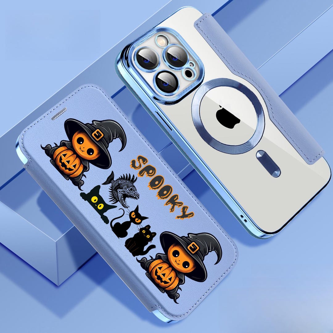 Flip Leather Magsafe Compatible Custom Phone Cover, Halloween Ghost ...