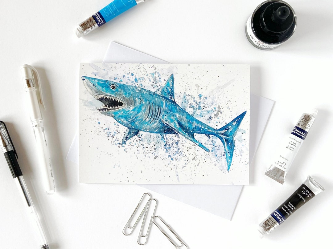 Mako Shark Greeting Card. Shark Card. Mako Shark. Watercolour Painting ...