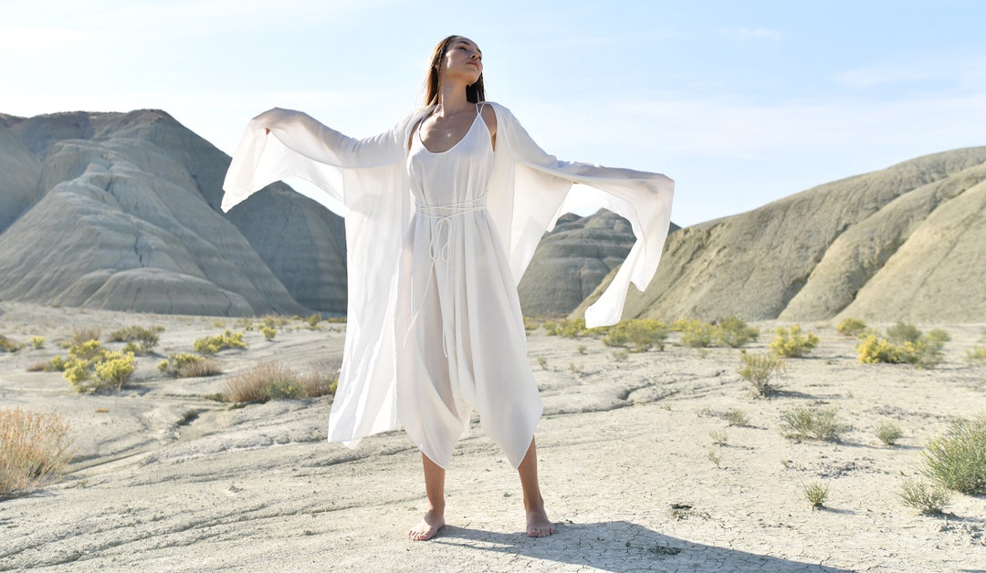 White Hooded Cloak • Nomad Kimono • Cloak Festival Costume • Festival ...