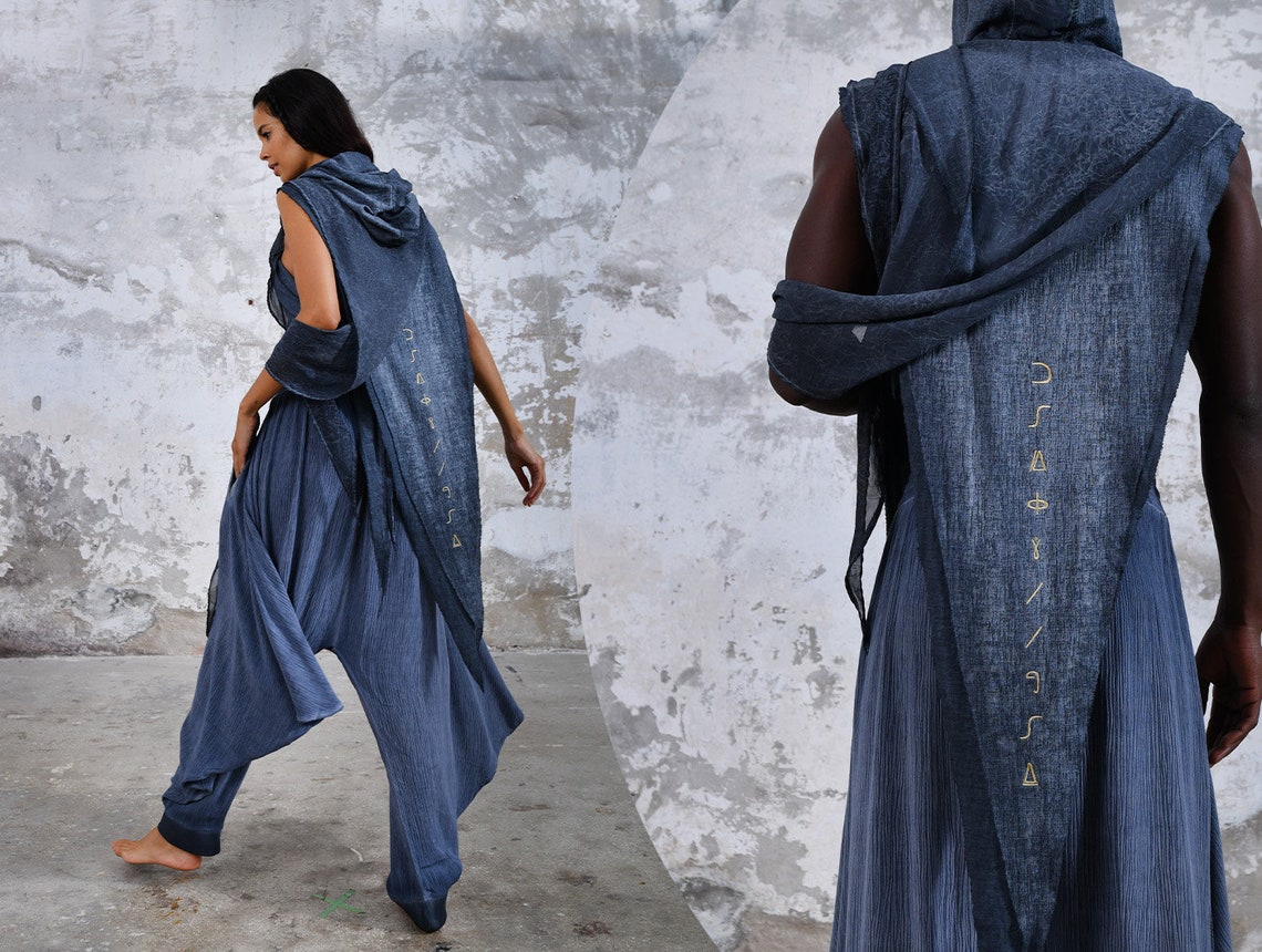 Shaman Ceremony Clothing Blue Unisex Shawl Hood Jedi Hood Goddess ...