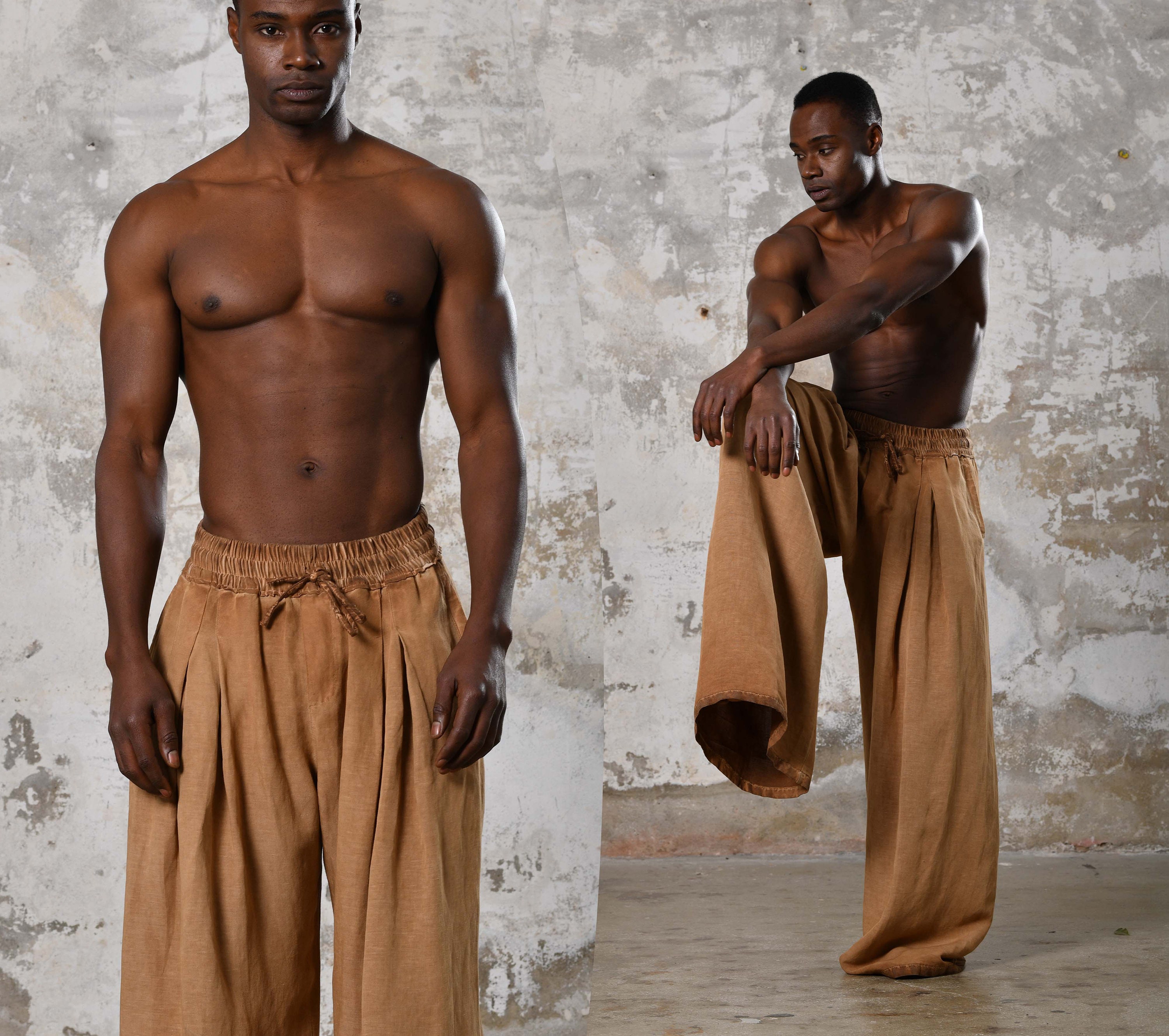 Boho Elastic Waist Palazzo Pants Men Boho Men Soft Casual Loose ...