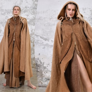 Cape Cloak With Hood • Cyberpunk Cape • Boho Coat • Apocalyptic Outfit ...