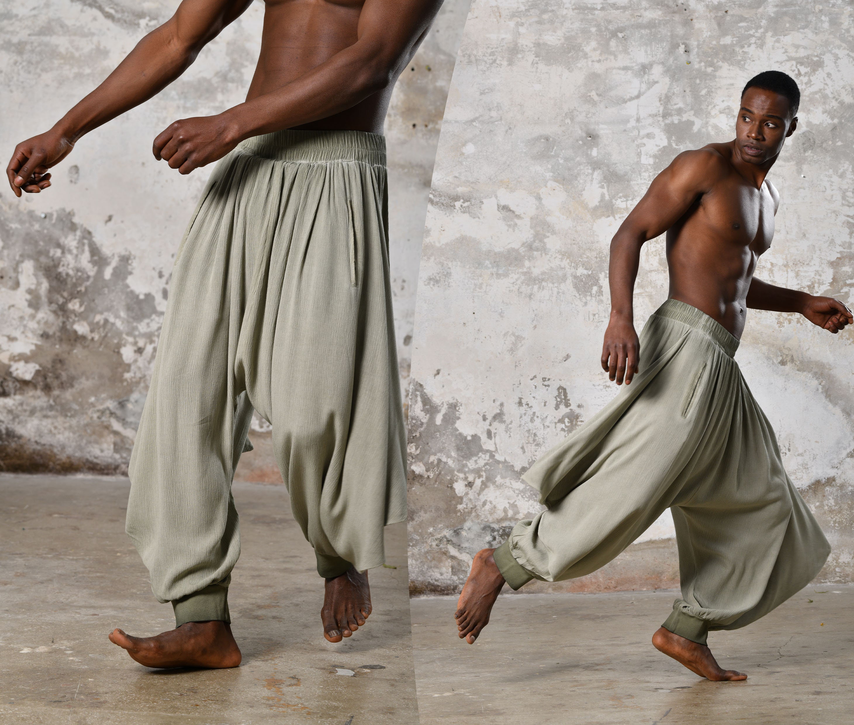 Baggy Men Harem Pants Yoga Trousers Green Boho Menswear Bohemian Men Bottom Tribal Pants for ...