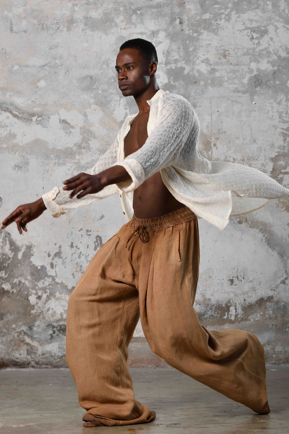 Boho Elastic Waist Palazzo Pants Men Boho Men Soft Casual Loose ...