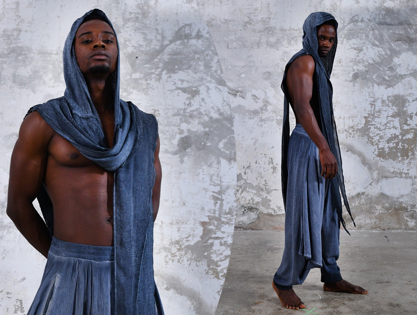 Shaman Ceremony Clothing Blue Unisex Shawl Hood Jedi Hood Goddess ...