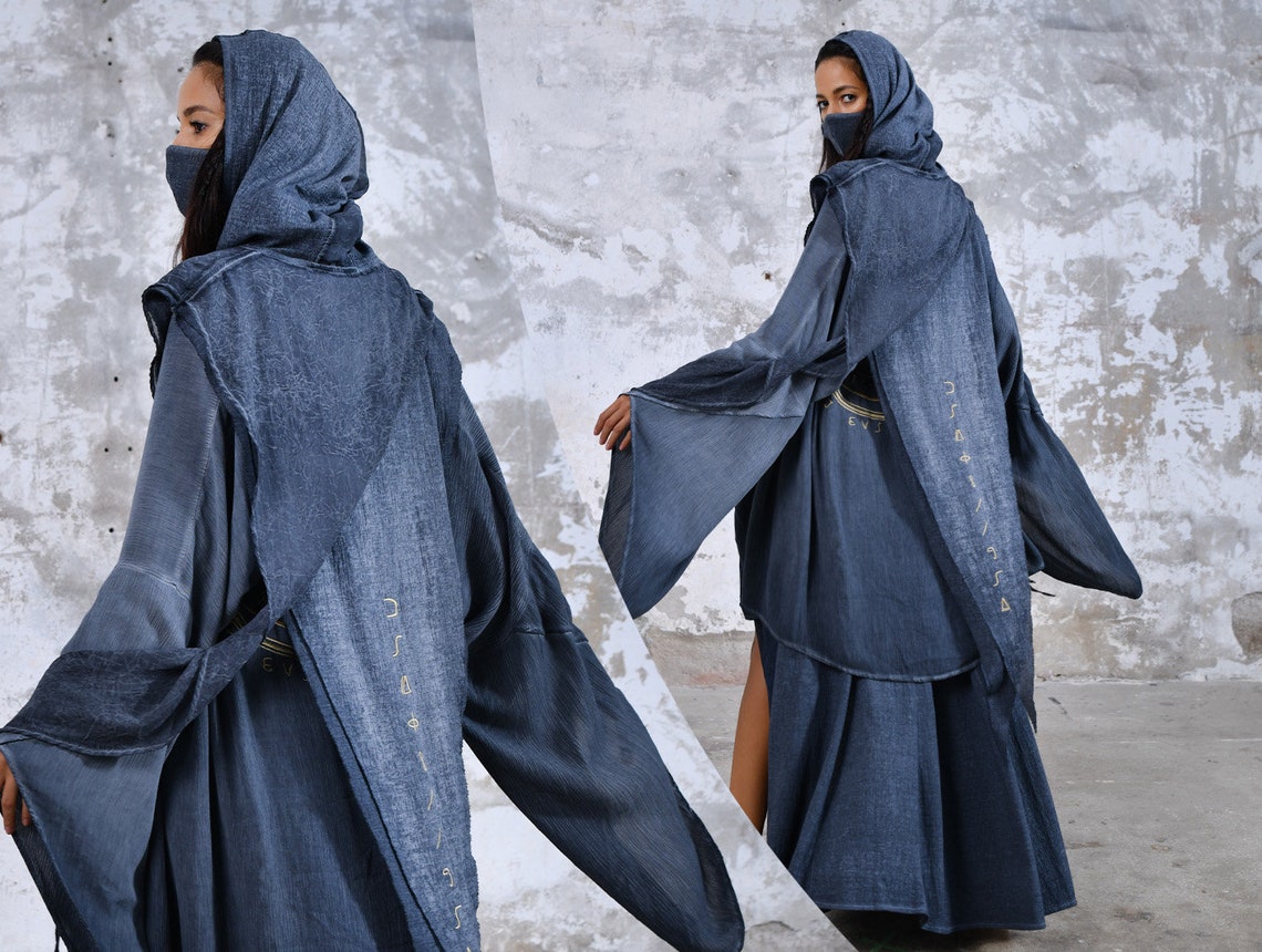 Shaman Ceremony Clothing Blue Unisex Shawl Hood Jedi Hood Goddess ...