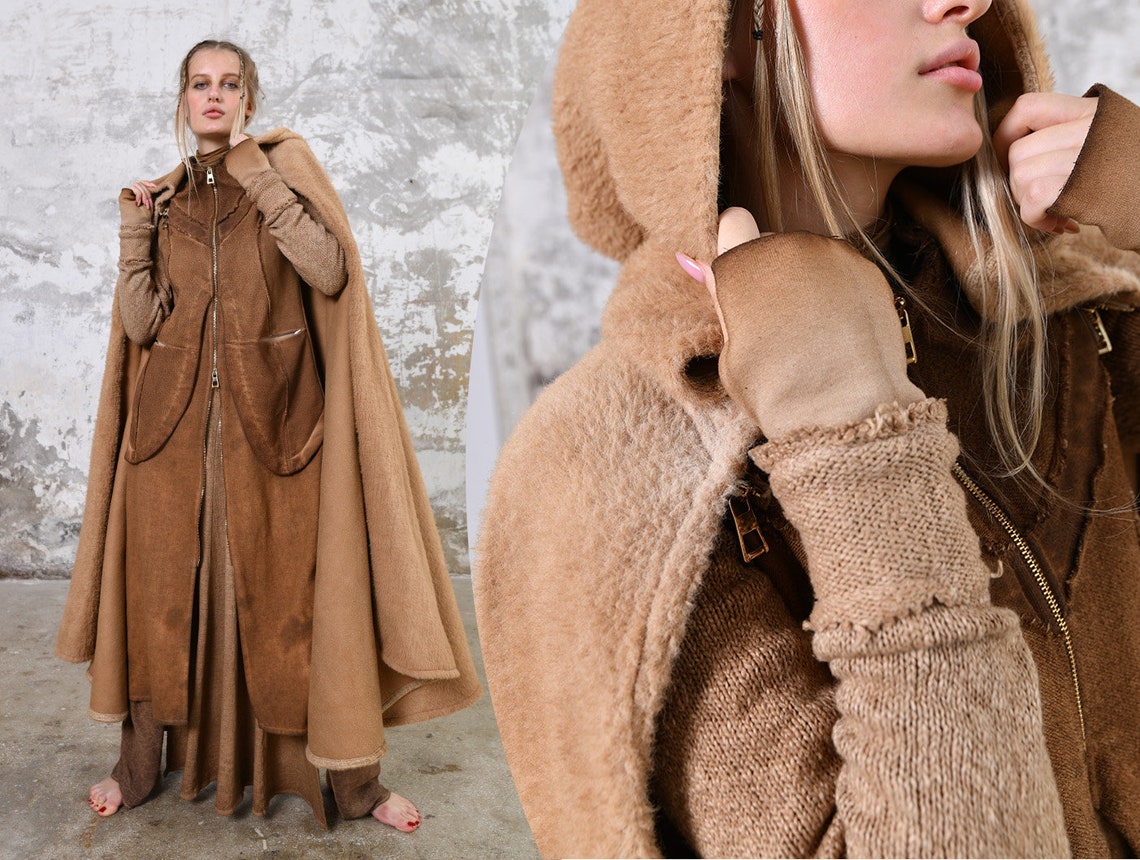 Cape Cloak With Hood • Cyberpunk Cape • Boho Coat • Apocalyptic Outfit ...