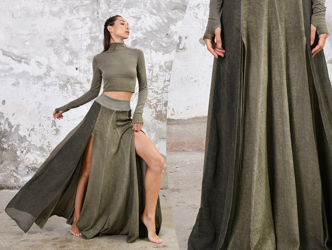 Boho High Split Skirt Long Sexy Skirt Organic Cotton Boho Skirt Bohemian Goddess Skirt Gypsy