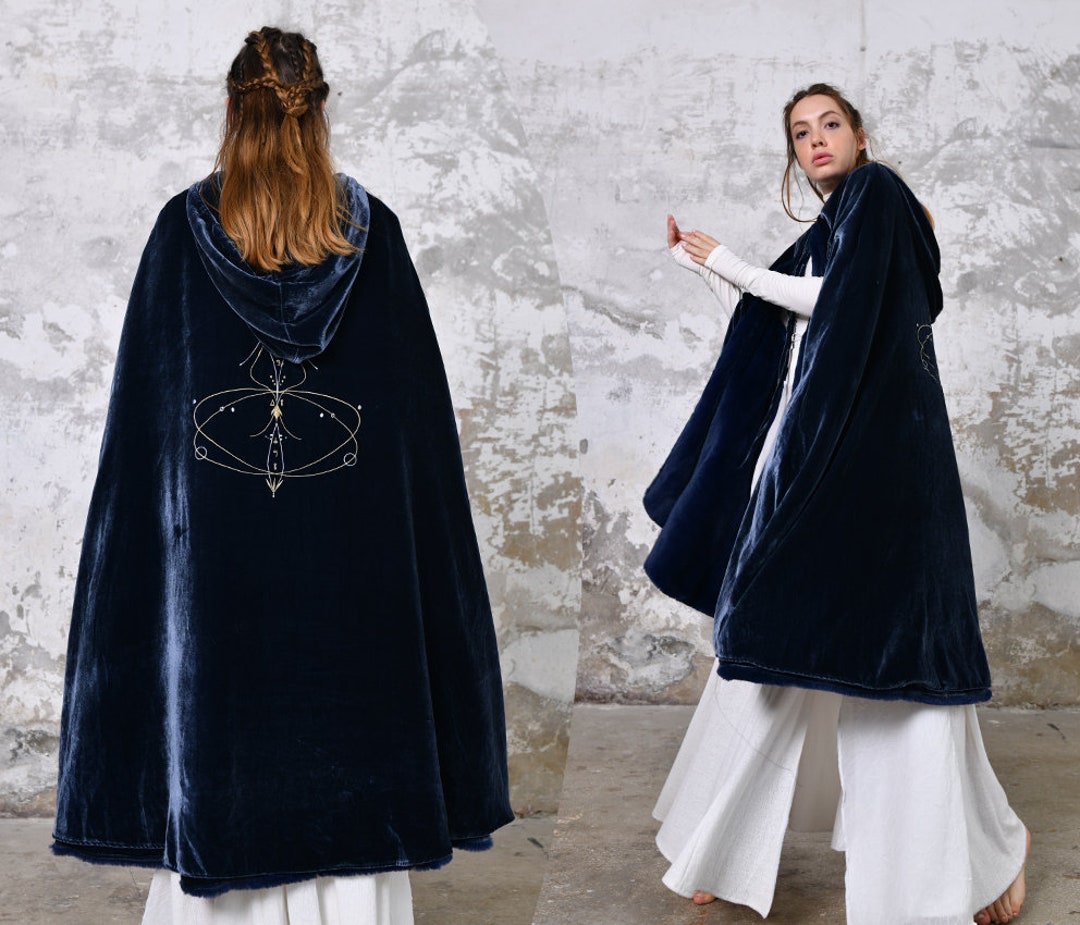 Silk Velvet Blue Bridal Cape • Boho Velvet Cape • Silk Cloak • Women ...