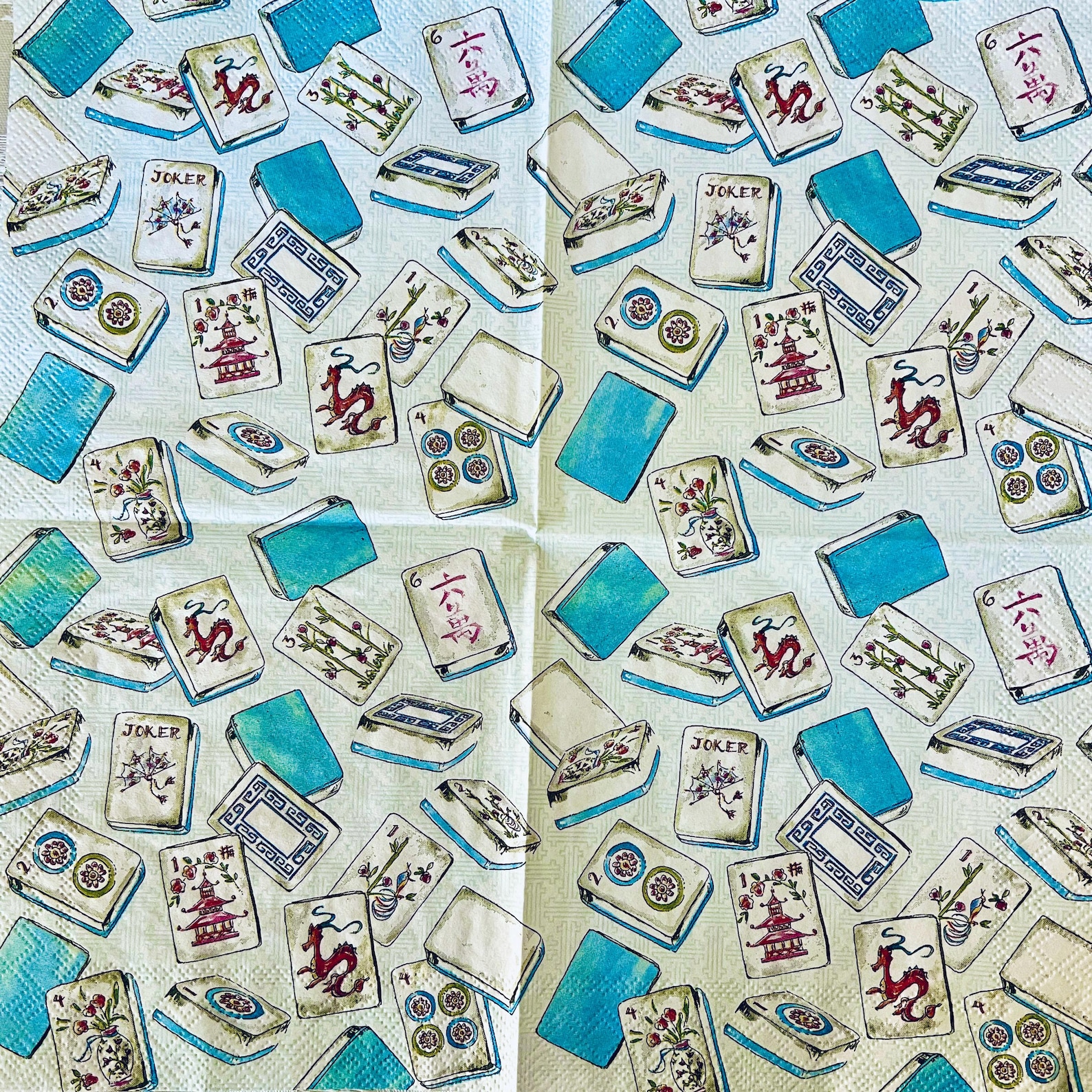 MAHJONG Paper Napkin 10x10 Unfolded,5x5 Folded 5 Individual Napkins ...