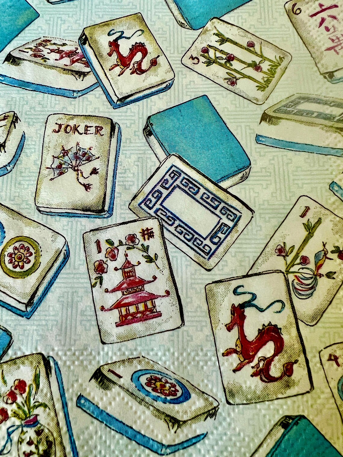 MAHJONG Paper Napkin 10x10 Unfolded,5x5 Folded 5 Individual Napkins ...