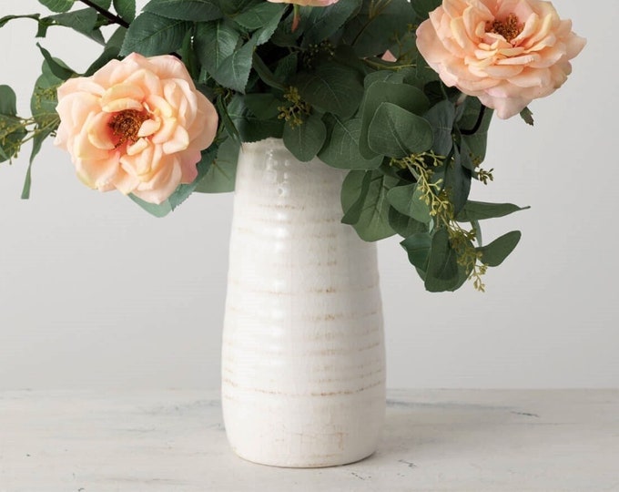 Ceramic Vase 11 1/2 Inch Vase for Flowers Cream White Ceramic Flower ...