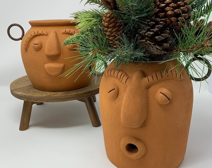 Face Planter With Handles, Clay Face Pot, Funny Happy Planter, Unique ...