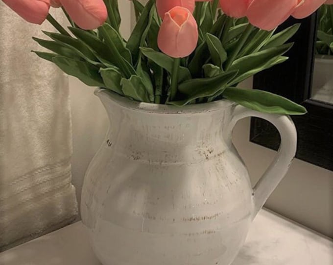Distressed Pitcher Vase 8 White Pitcher Vase for Flowers - Etsy