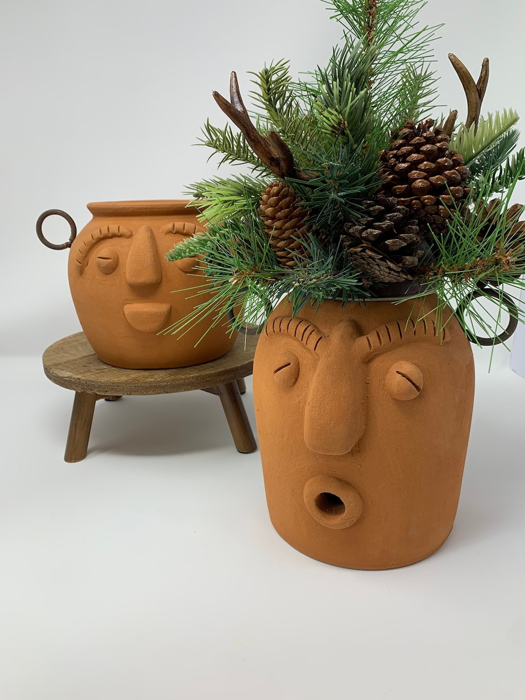 Face Planter With Handles, Clay Face Pot, Funny Happy Planter, Unique ...