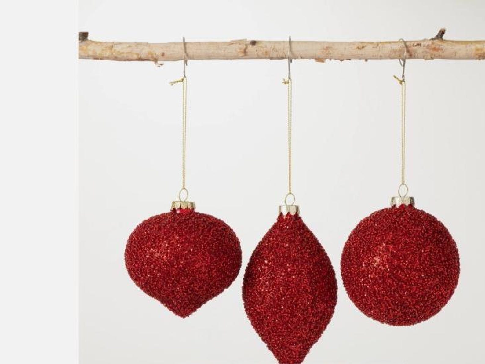 Elegant Encrusted Deep Red Glass Ornament Set, Collectable Christmas ...