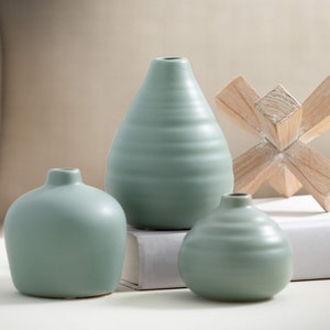 Set Sage Green Ceramic Vases Decor, Shelf Styling, Home Staging, Shelf ...