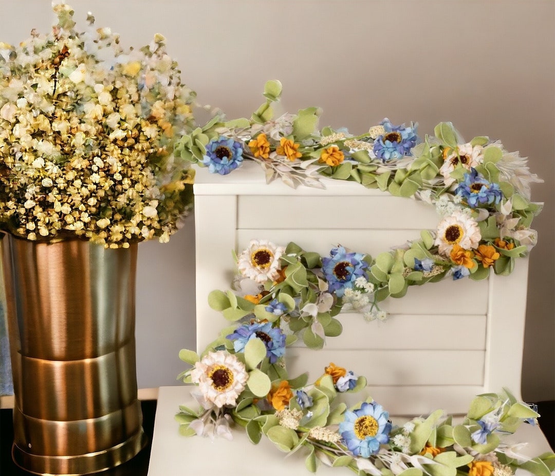 Spring Garland Flower Greenery, Summer Mantle Decor, Wildflower Garland ...