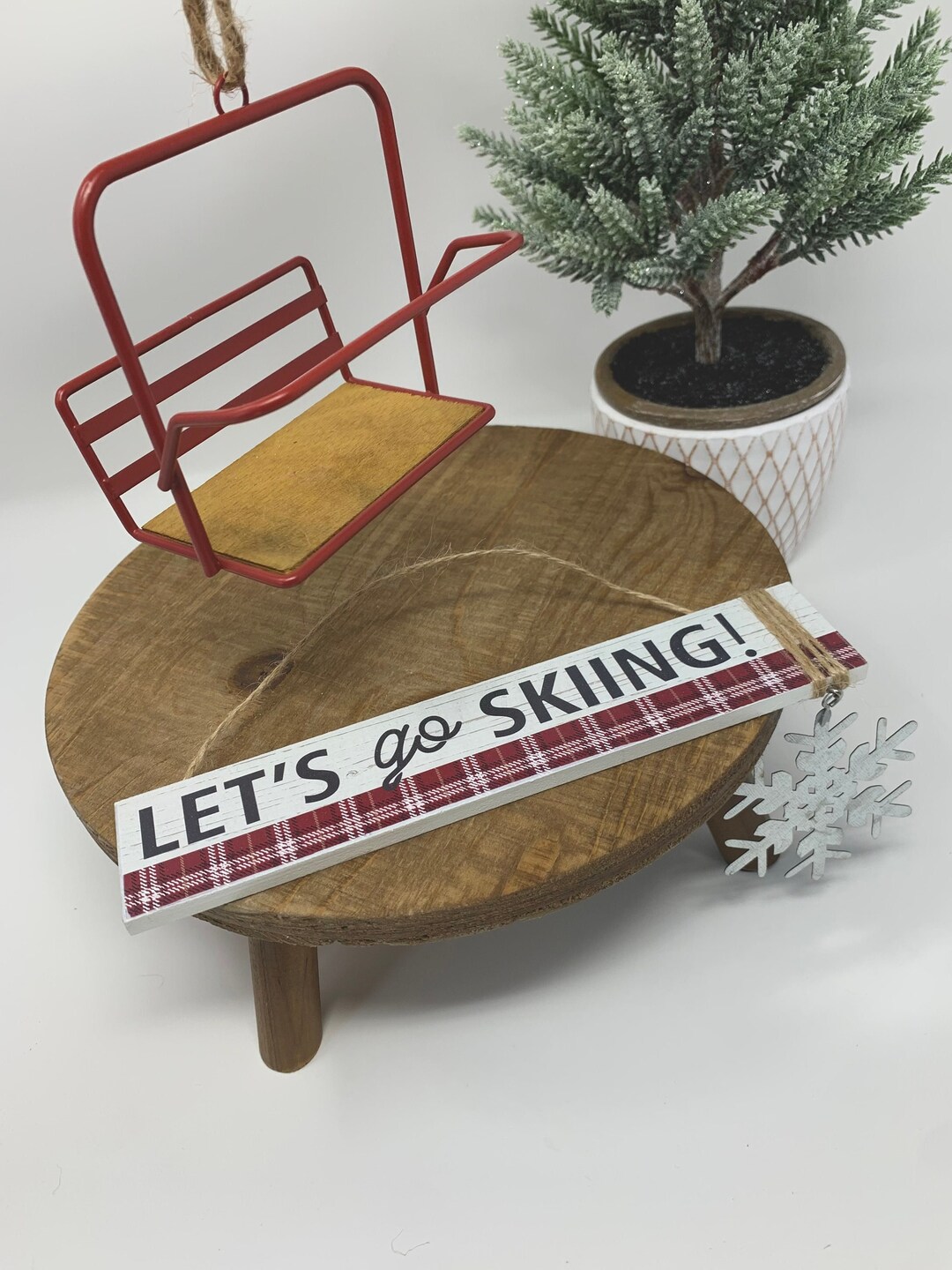 Ski Themed Ornaments , Let's Go Skiing Wood Tree Sign Ornament, Metal ...